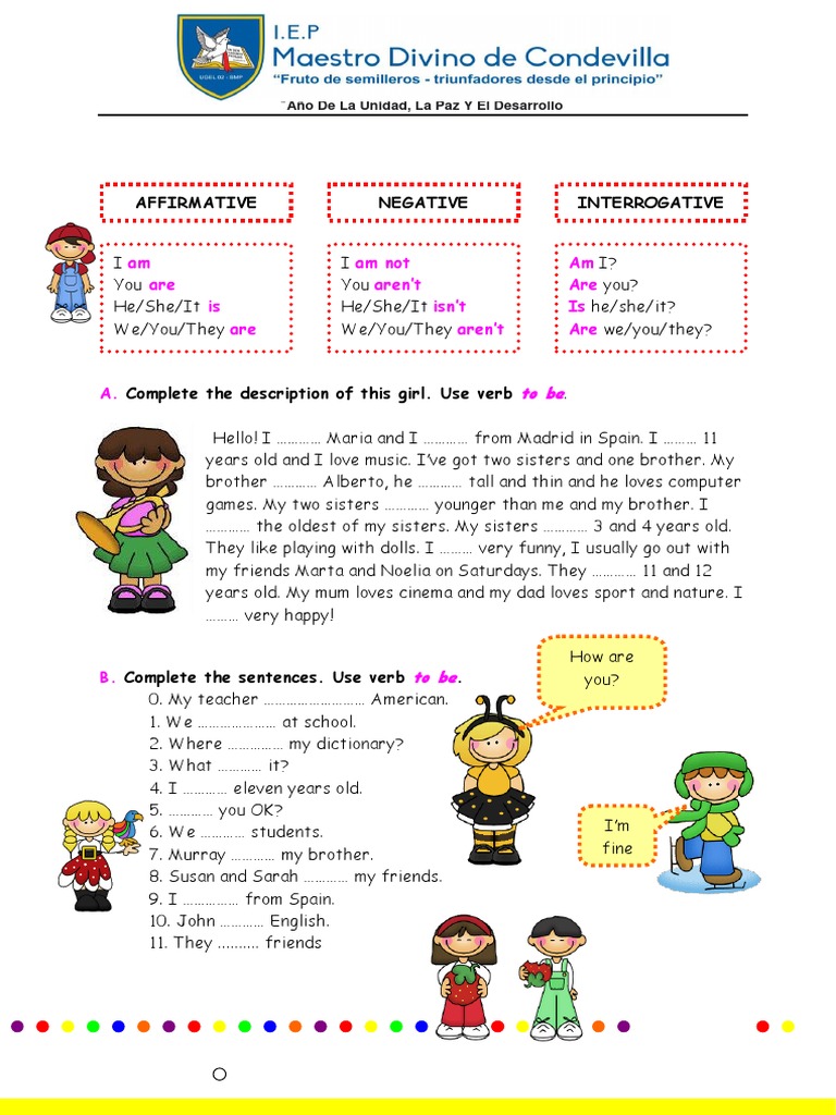 6to Primaria Verb to Be Worksheet | PDF