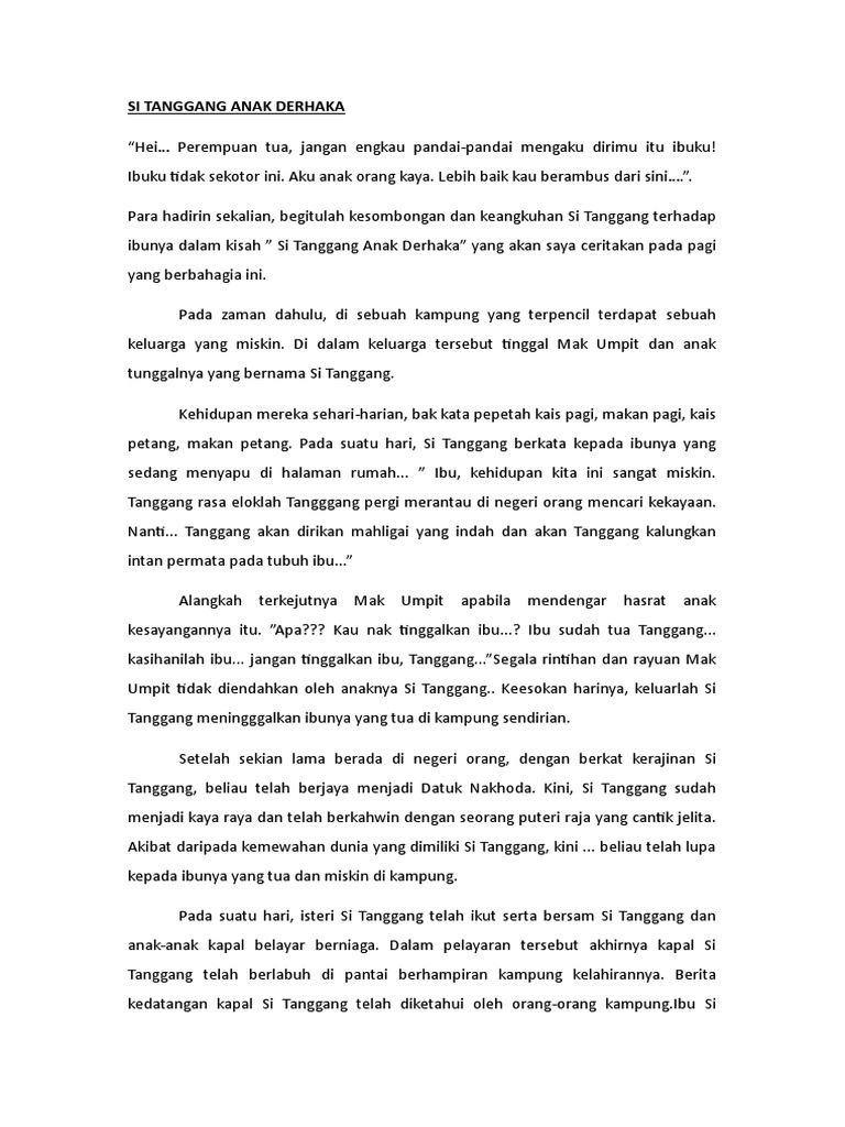 Si Tanggang Anak Derhaka | PDF