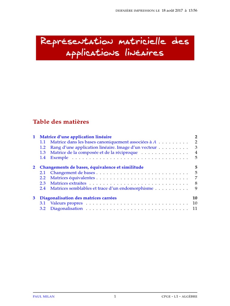 16 Matrice Application Lineaire | PDF | Matrice (Mathématiques ...