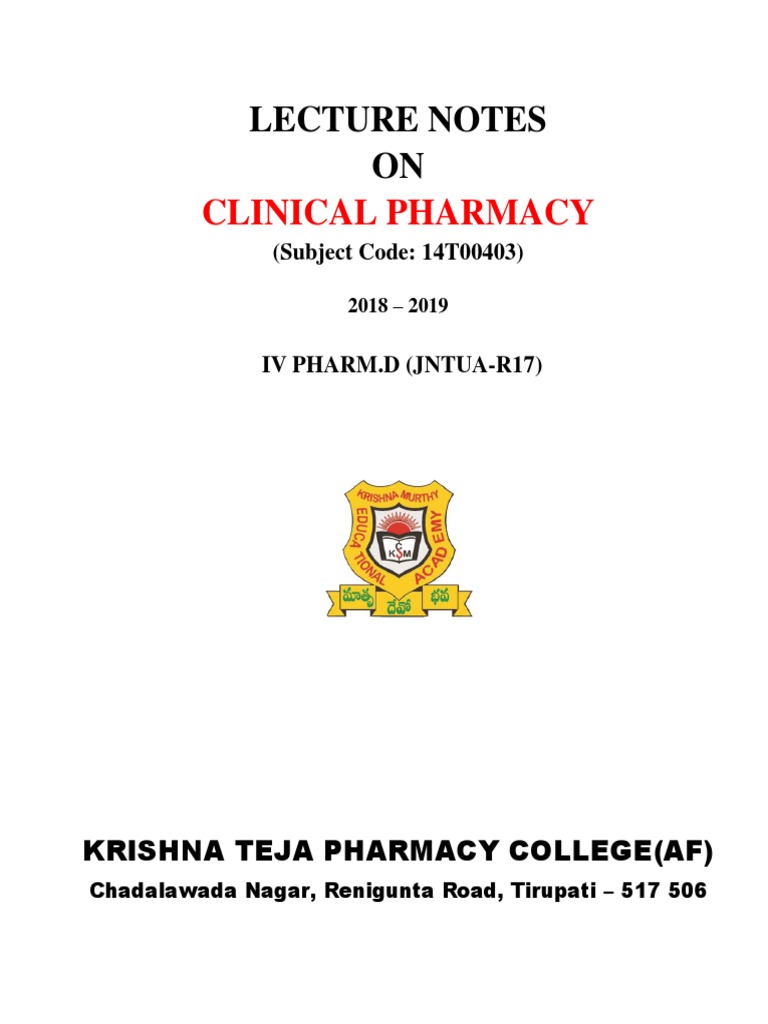 Clinical Pharmacy Lecture Notes 2018-2019 | PDF | Pharmacy | Pharmacist