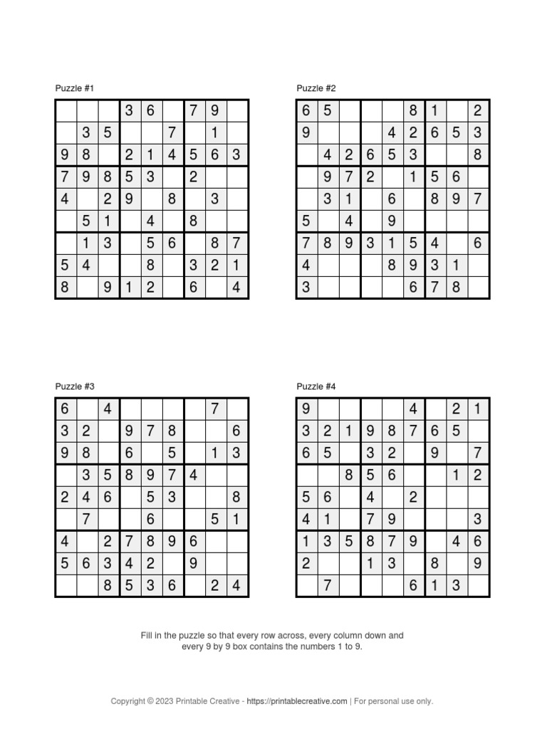 9x9 Sudoku Puzzle by Printablecreative-3 | Download Free PDF | Puzzles ...