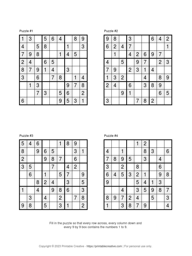 9x9 Sudoku Puzzle by Printablecreative-4 | PDF | Logic Puzzles | Puzzles