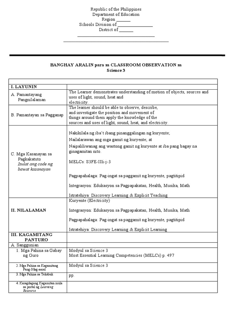 Co Lesson Plan Science 3 | PDF