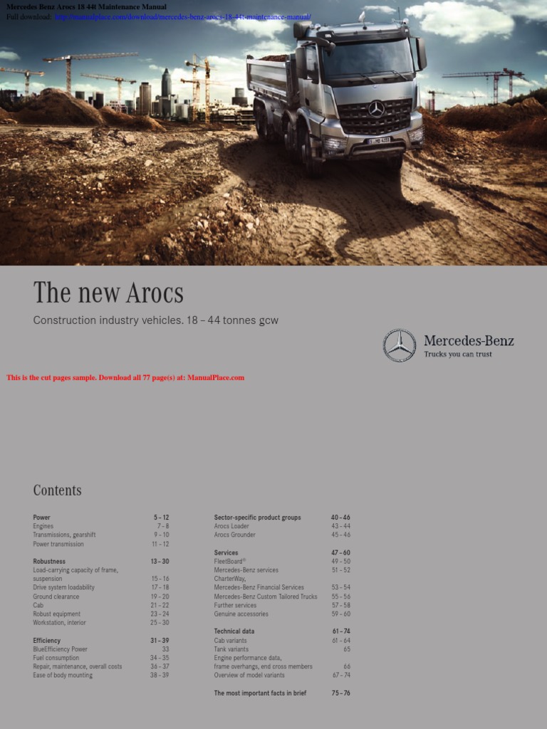 Mercedes Benz Arocs 18 44t Maintenance Manual | PDF | Engines | Truck