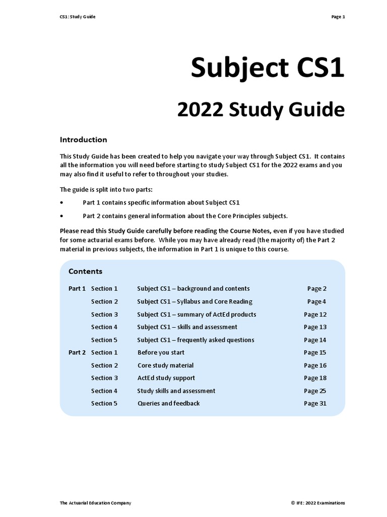 CS1 Study Guide 2022 | PDF