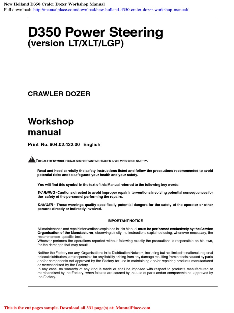 New Holland d350 Craler Dozer Workshop Manual | PDF | Leak | Welding