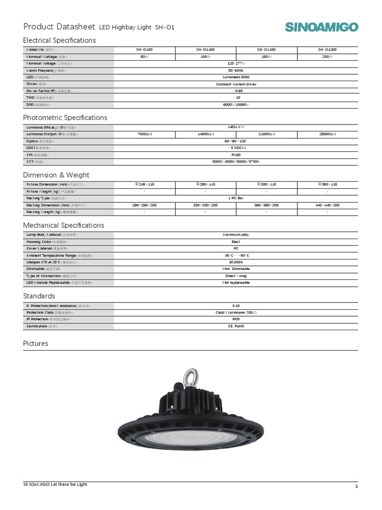 LED High Bay Light Specifications | PDF | Light Emitting Diode ...