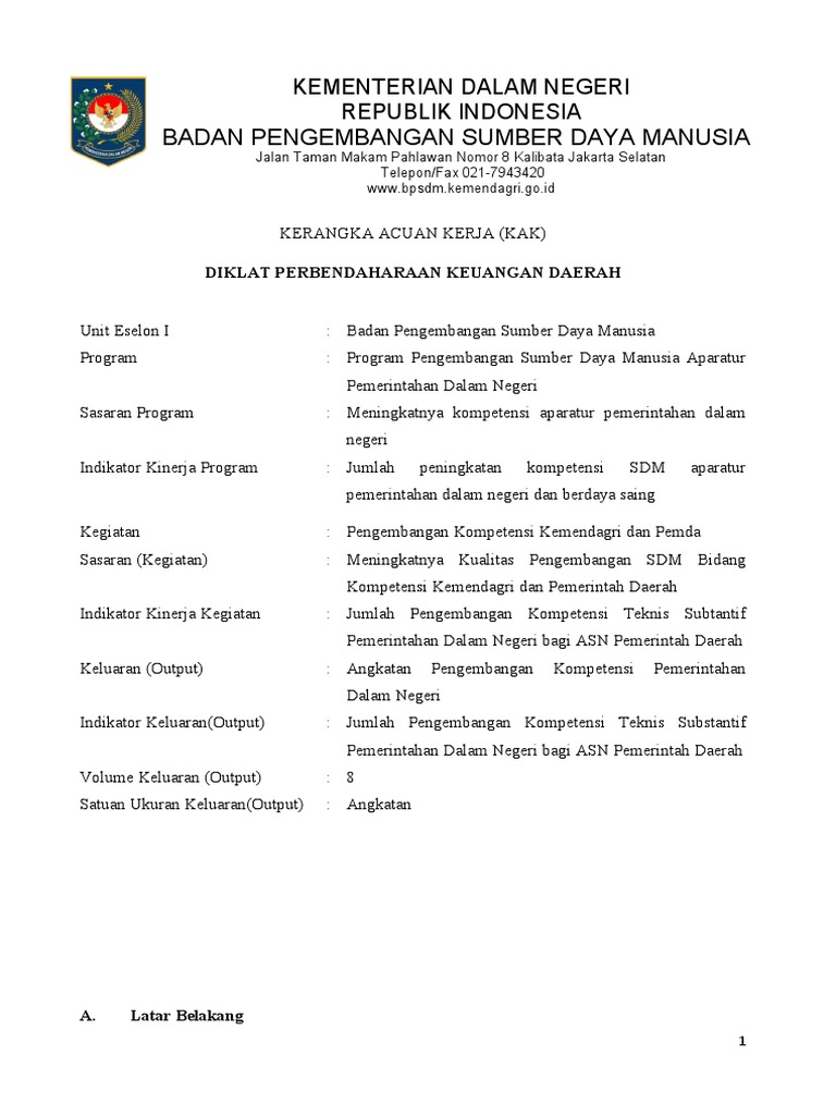 A TOR - Diklat Perbendaharaan Keuangan Daerah | PDF