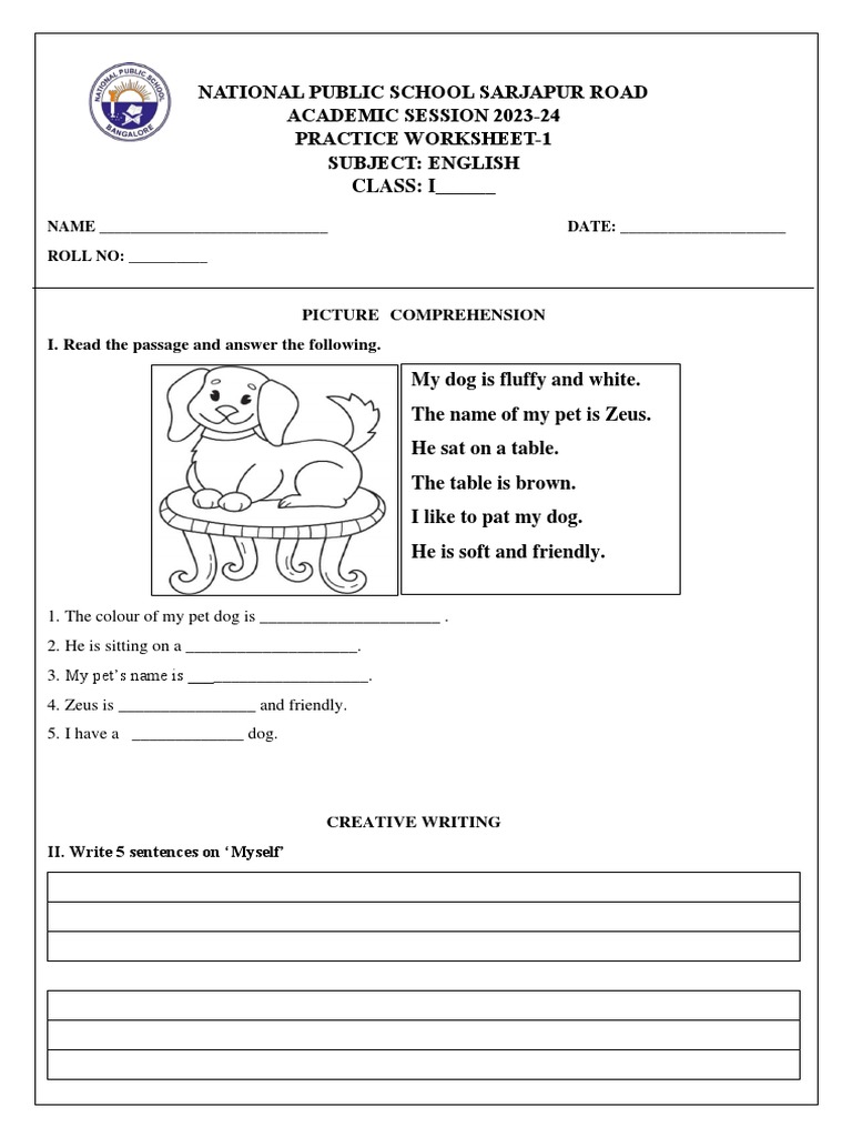 Grade 1 English Review 1 Worksheet | PDF