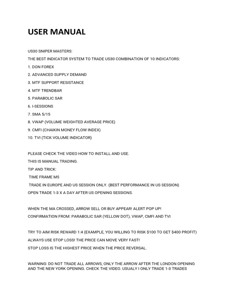 US30 Sniper Masters Trading Manual | PDF | Computers