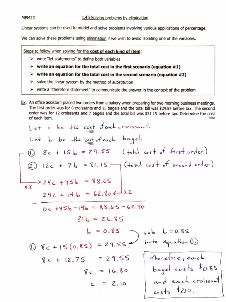 1.4b Solving Problems by Elimination (Solutions) | PDF