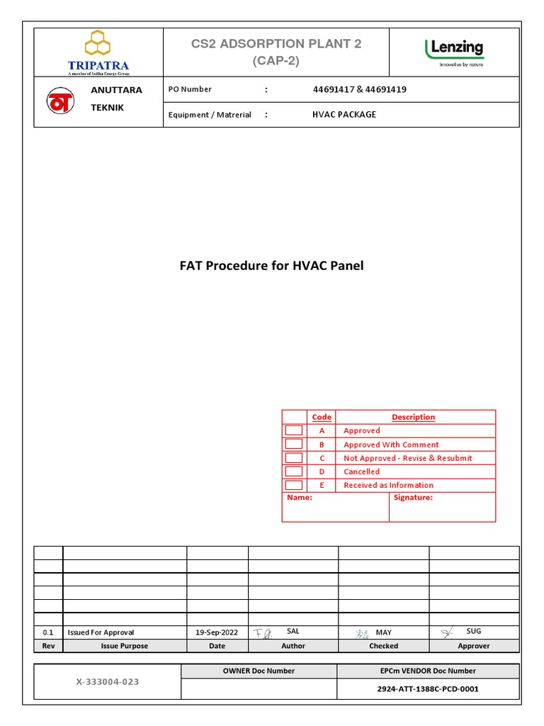 2924-ATT-1388C-PCD-0001_R0.1_FAT Procedure for HVAC Panel | PDF ...
