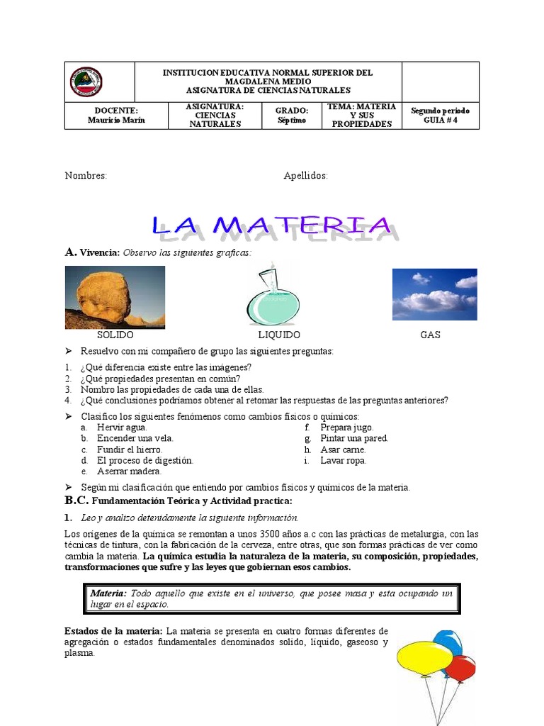 Estados y Propiedades de la Materia | PDF | Elementos químicos ...
