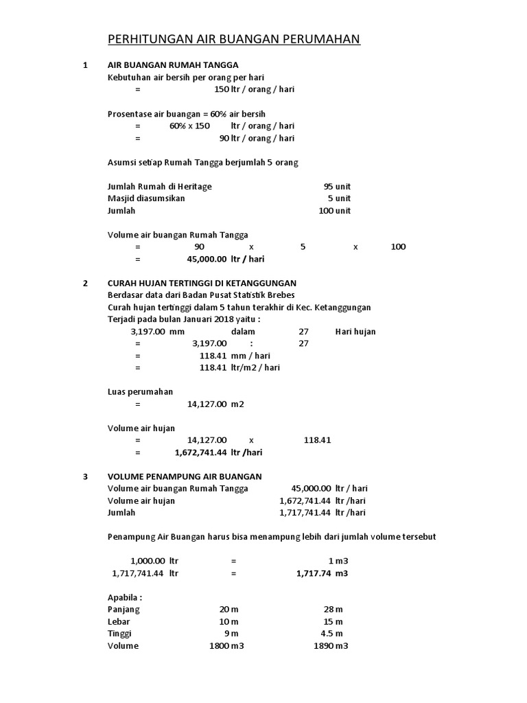 Perhitungan Vol. Air Buangan Heritage | PDF