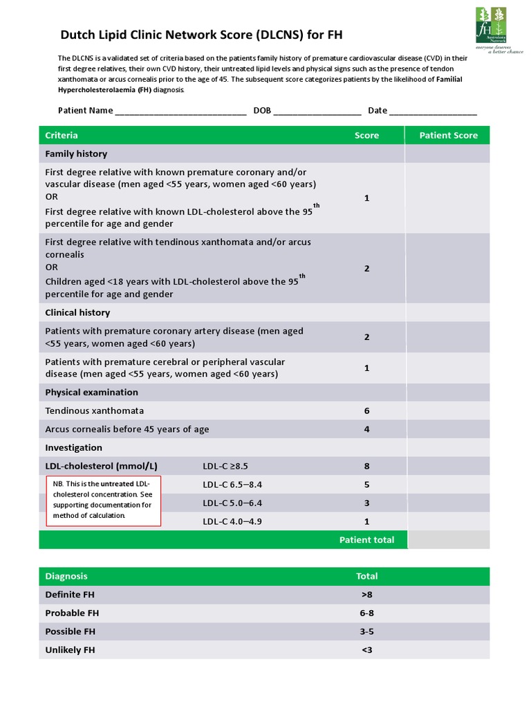 Dutch Lipid Clinic Network Score2 | PDF | Low Density Lipoprotein ...