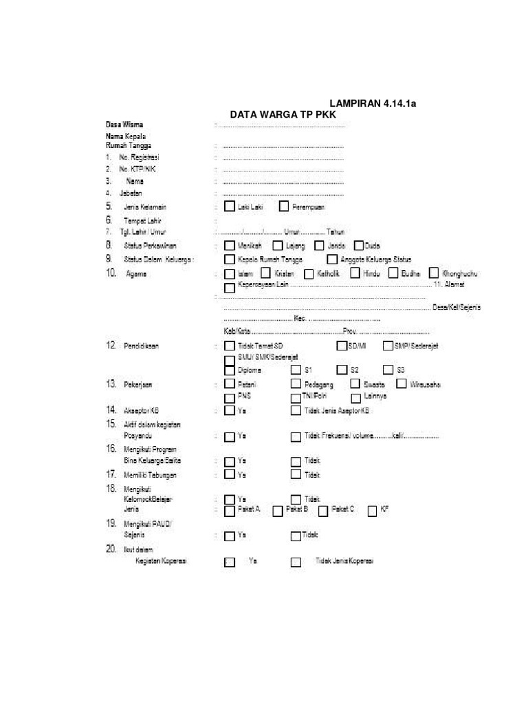 Formulir Data Dasa Wisma | PDF