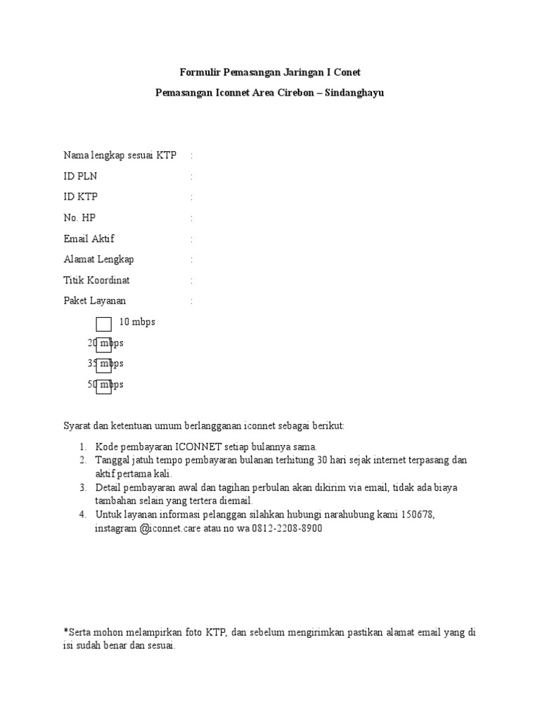 Formulir Pemasangan Jaringan I Conet | PDF