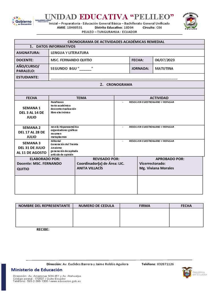 Actividad para Remedial Lyl 2do Bgu | PDF