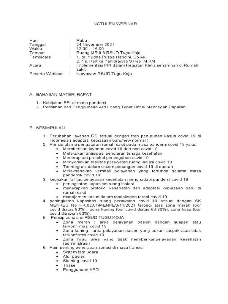 NOTULEN Webinar Ppni Tentang Ppi | PDF