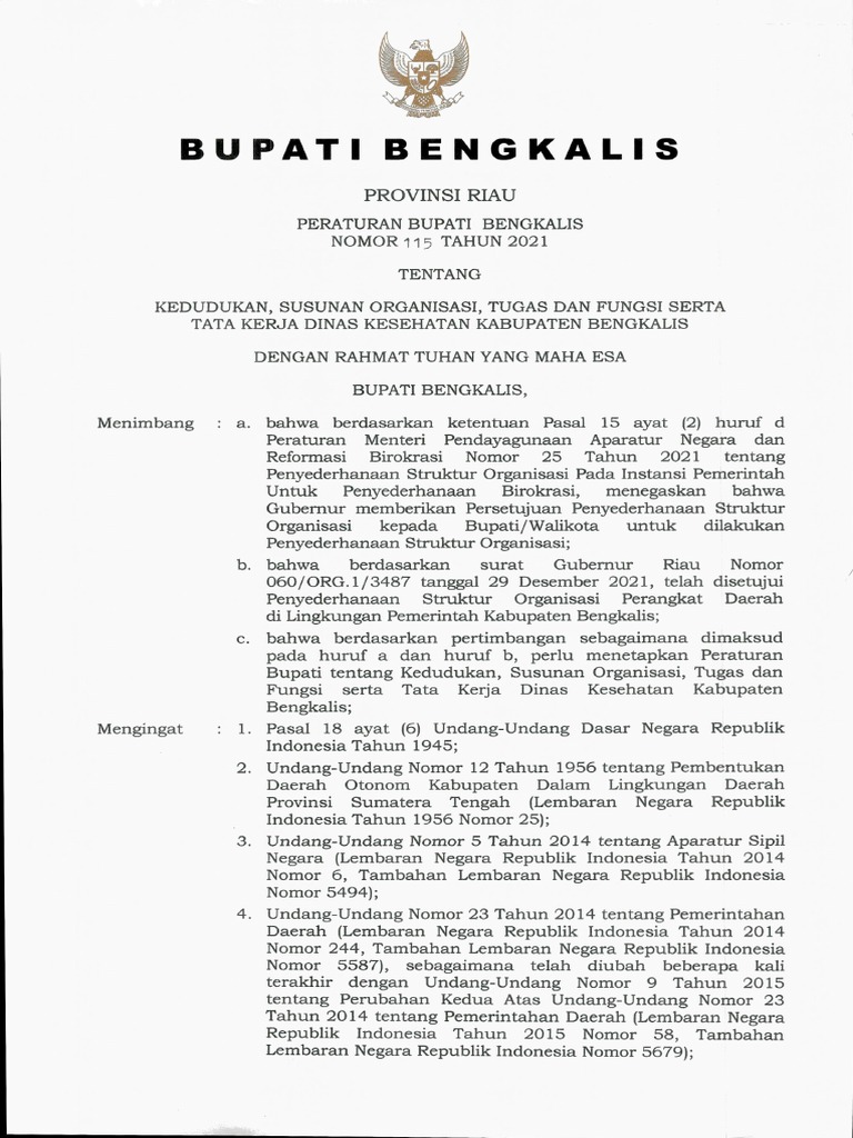 Perbup Bengkalis TTG SOTK | PDF