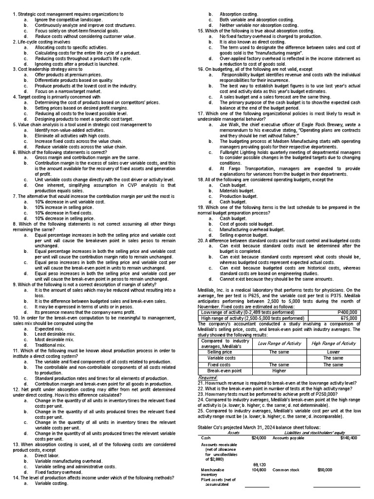 Quiz SCM CVP VAC | PDF Quiz SCM CVP VAC | PDF