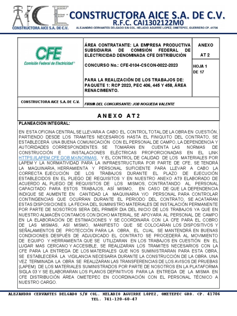 At2 Cfe-0104-Cscon-0022-2023 | PDF | Tornillo | Materiales