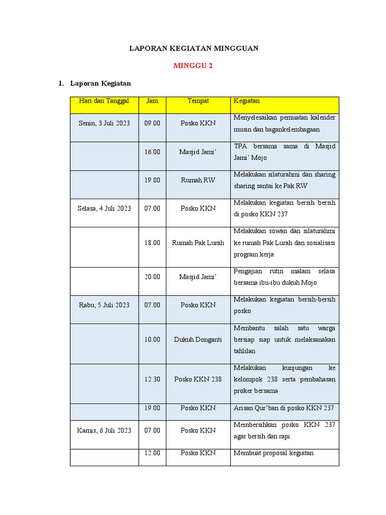 LAPORAN KEGIATAN MINGGUAN (Minggu 2) | PDF