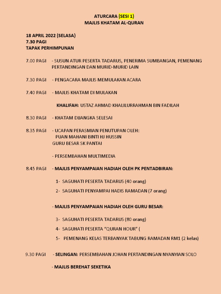 ATURCARA KHATAM AL-QURAN & MAJLIS PENUTUPAN 2023 | PDF