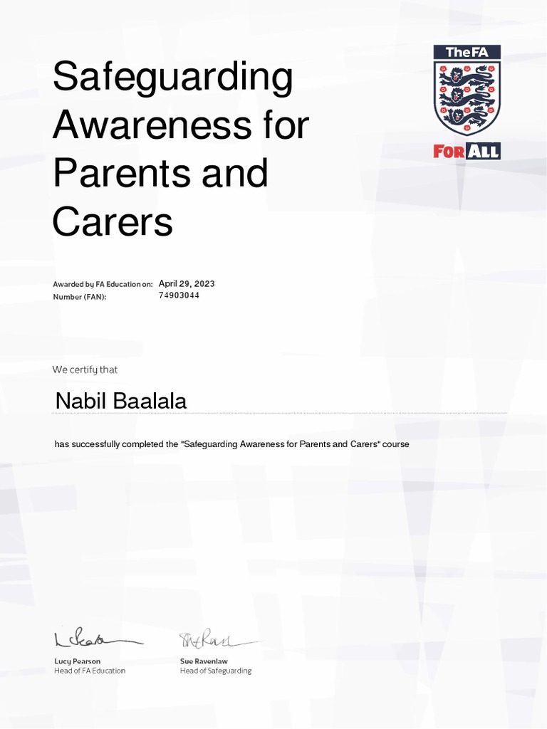 Safeguarding Awareness For Parents and Carers - Certificate | PDF