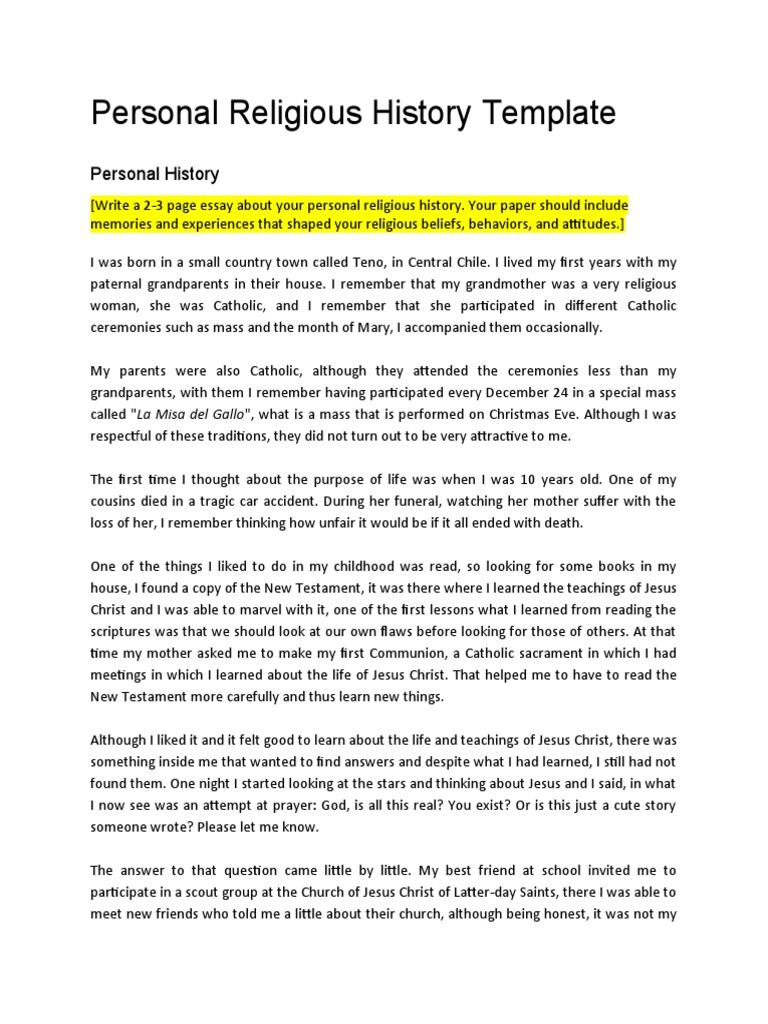 W02 Personal Religious History Template | PDF | Jesus | Catholic Church