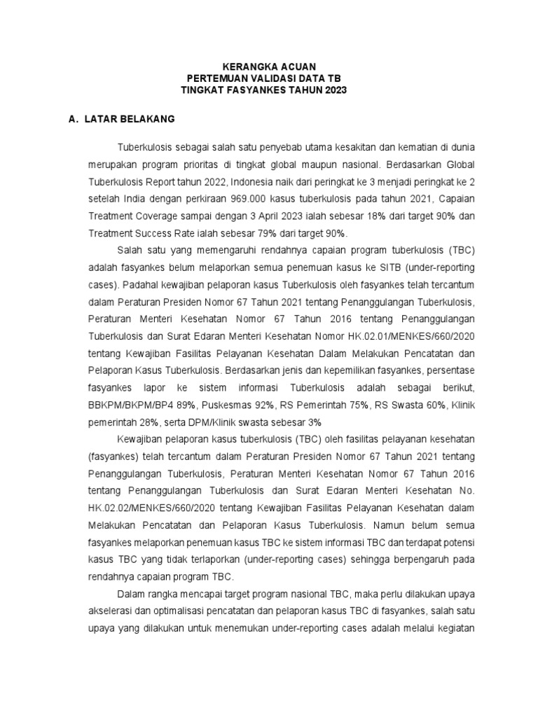 KAK Pertemuan Validasi Data TB 2023 - Update | PDF