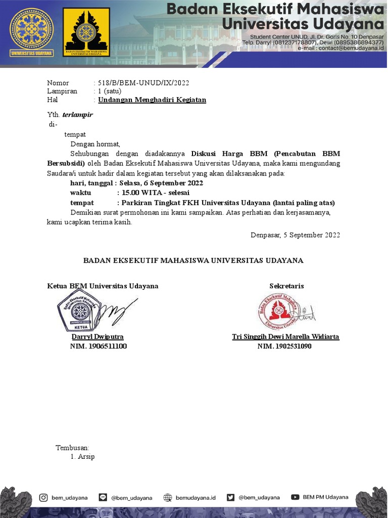 Surat Undangan Diskusi Organ Eksternal | PDF