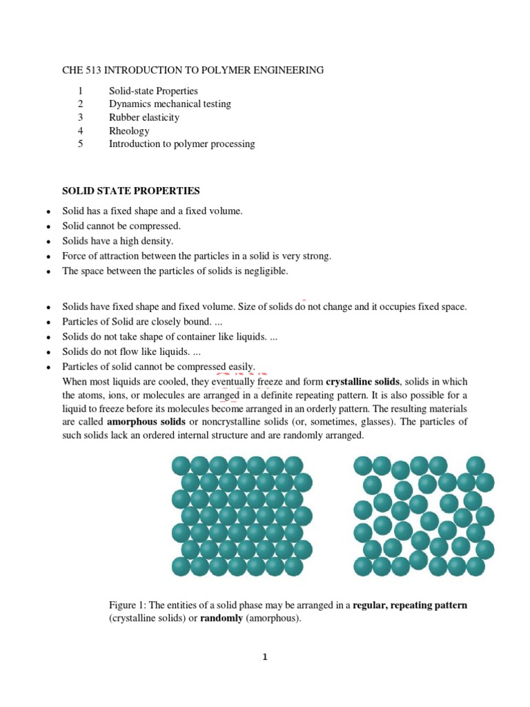 Che 513 Introduction To Polymer Engineering | PDF | Solid | Ionic Bonding