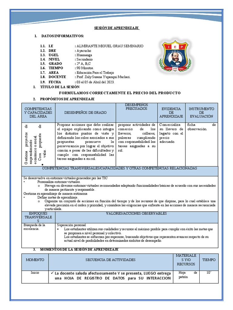 SESIÓN de APRENDIZAJE - Precio Del Producto Zuly | PDF | Aprendizaje