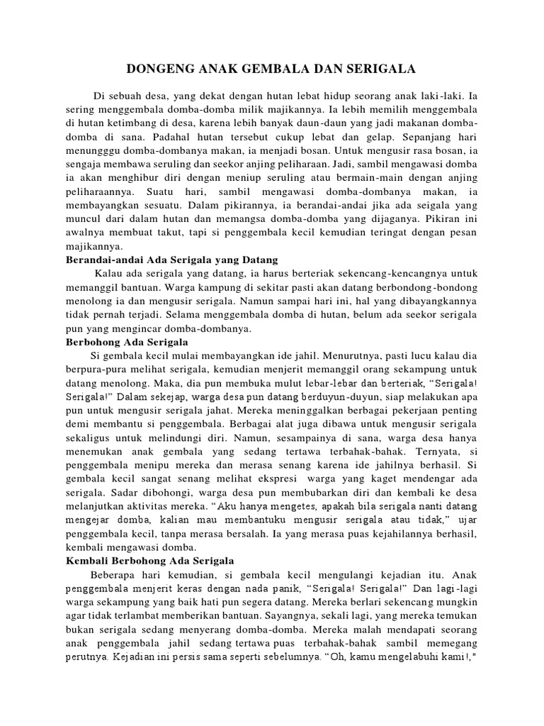 Dongeng Anak Gembala dan Serigala | PDF