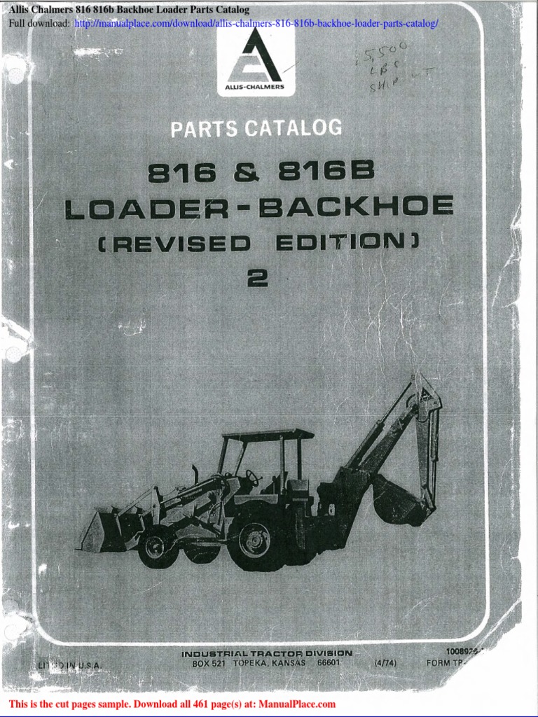 Allis Chalmers 816 816b Backhoe Loader Parts Catalog | PDF | Loader ...