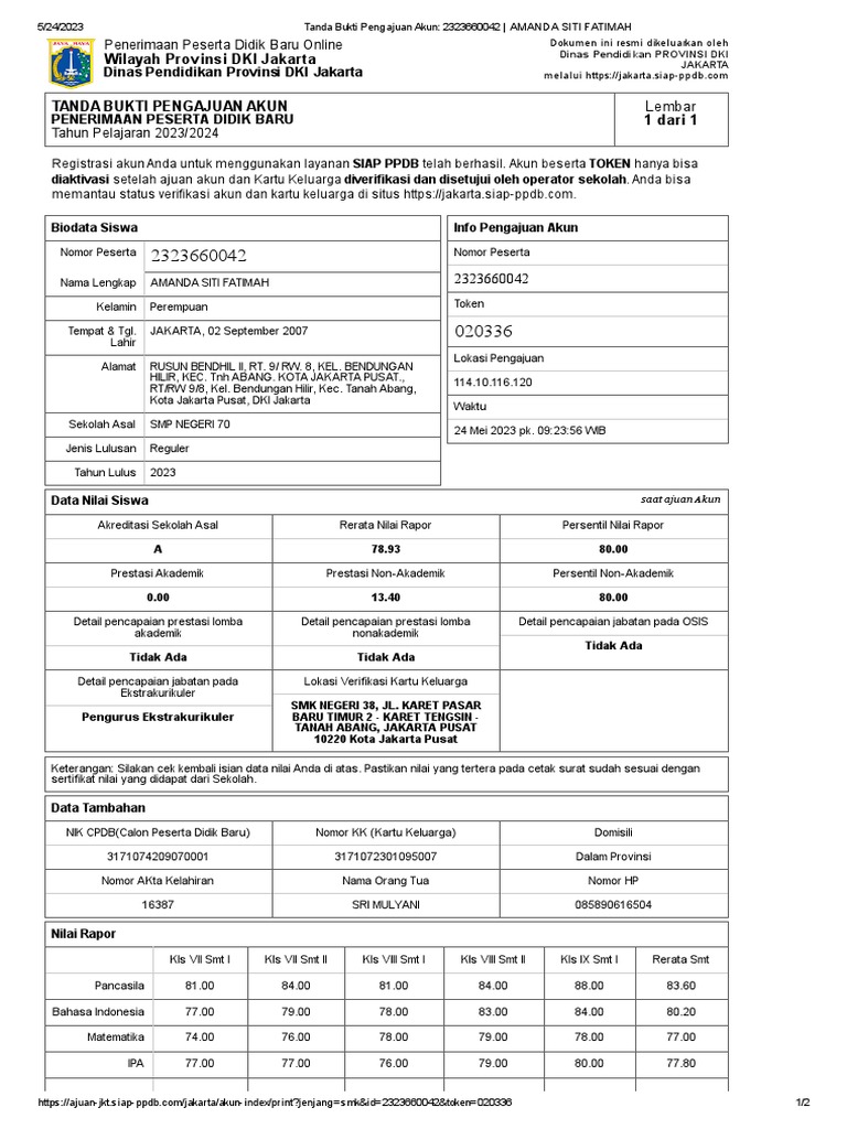 Tanda Bukti Pengajuan Akun - 2323660042 - AMANDA SITI FATIMAH | PDF