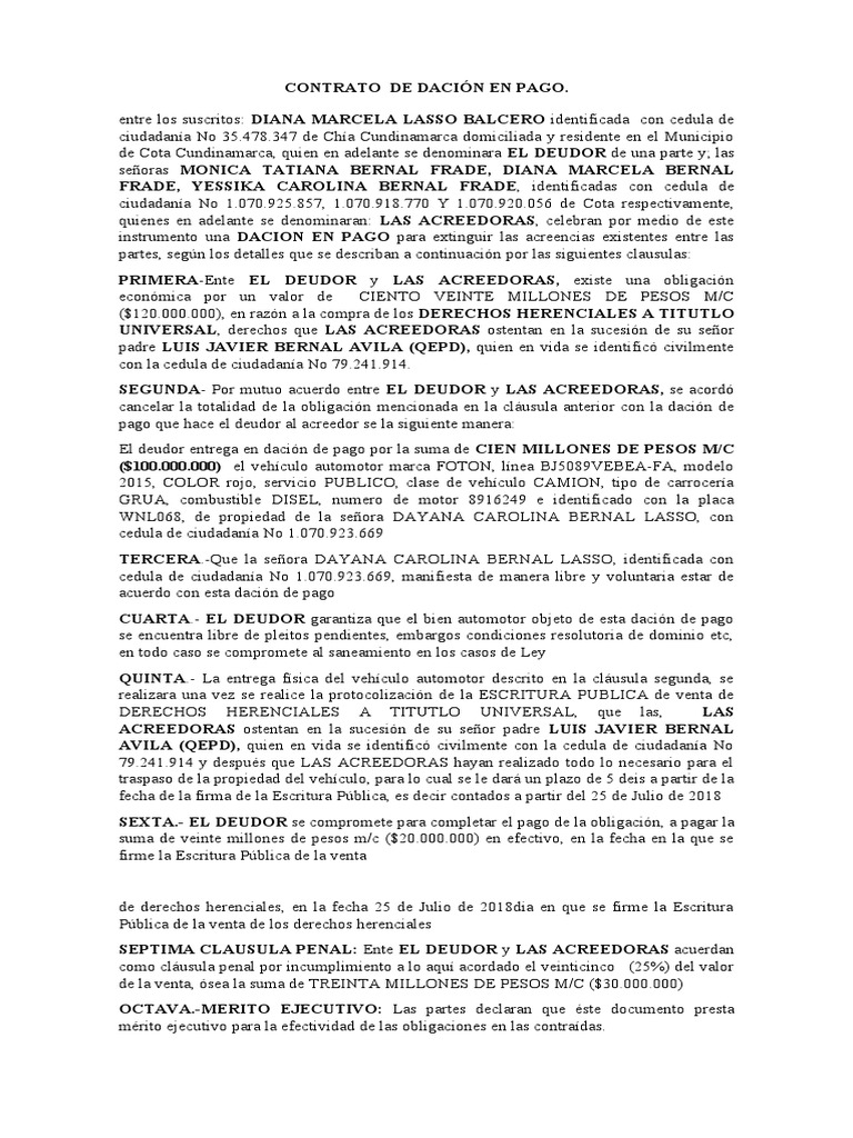 Contrato Dacion de Pago | PDF