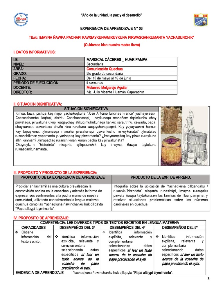 5° Eda 3 Com - Quechua - 2023 | PDF | Aprendizaje | Ciencia cognitiva