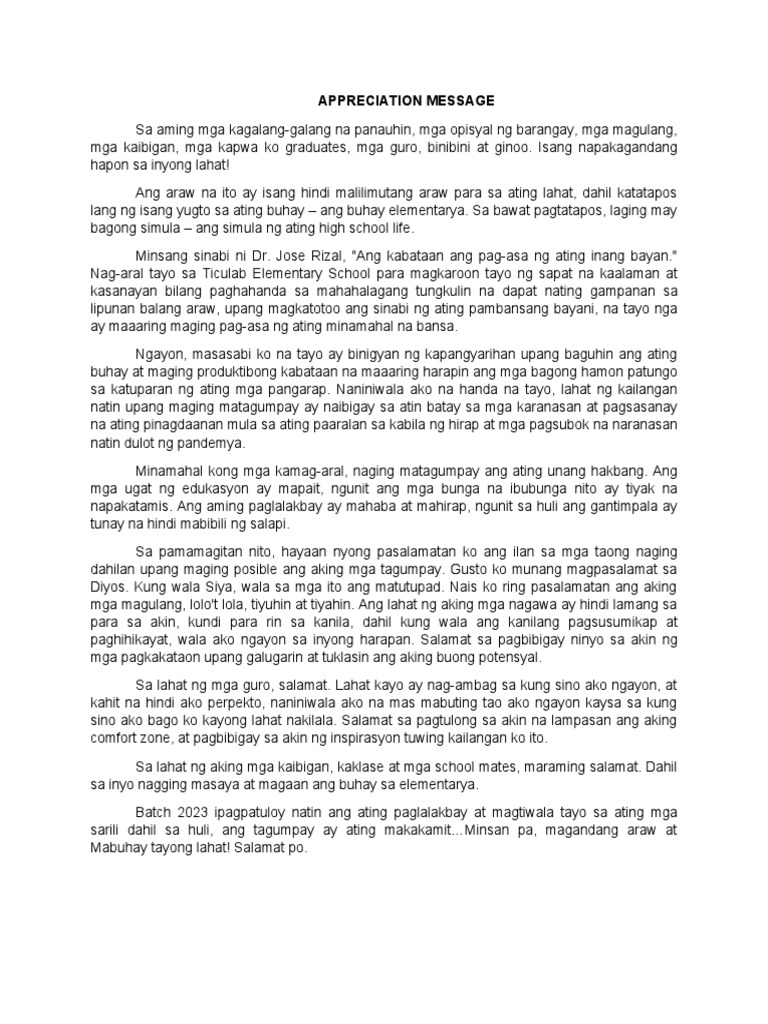 Appreciation Message | PDF