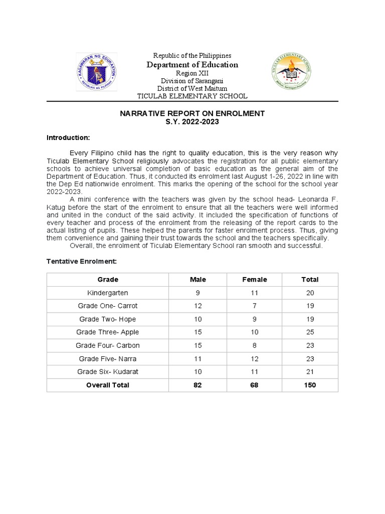 Enrolment Narrative Report | PDF