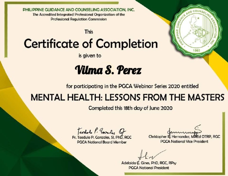 (E-Certificate) Mental Health - Lessons From The Masters - Vilma Perez | PDF