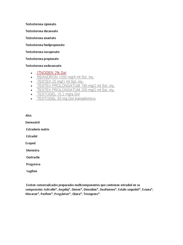 Tipos y Presentaciones de Testosterona | PDF