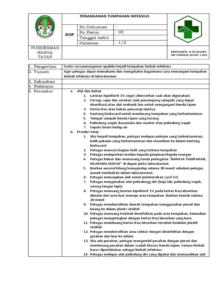 Format Sop Tumpahan Infeksius 2023 | PDF
