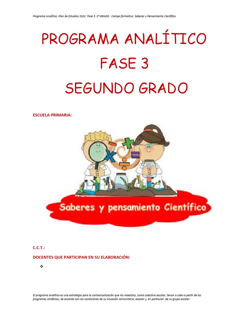 Segundo Grado - Programa Analítico Saberes y Pensaiento Científico. Fase 3 | PDF | Plan de ...