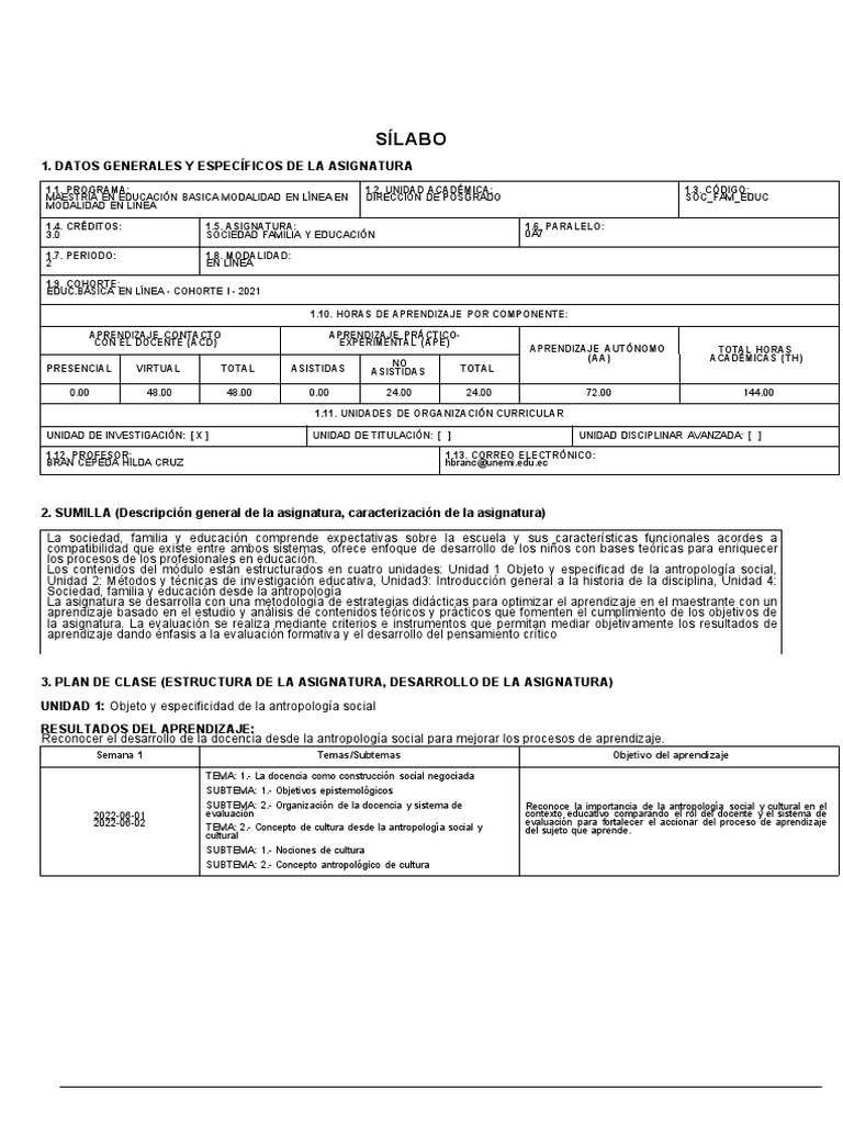 Formato Silabo | Descargar gratis PDF | Evaluación | Maestros