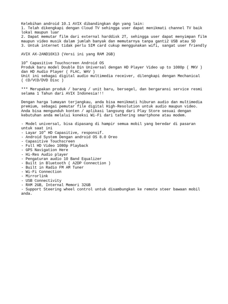 Head Unit Avix | PDF | Komputer | Teknologi & Rekayasa