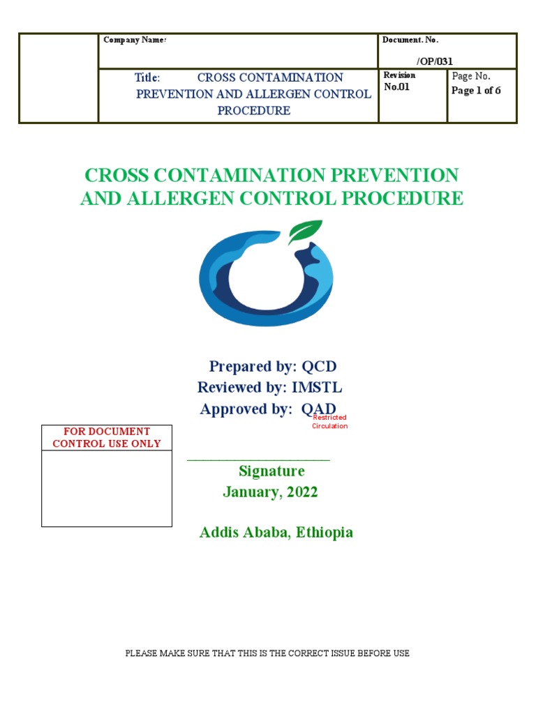 Cross Contamination Prevention and Allergen Control Procedure | PDF ...