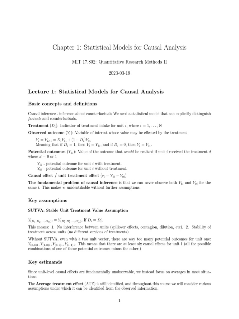 Statistical Models For Causal Analysis - Causal Inference - Notes | PDF ... Statistical Models For Causal Analysis - Causal Inference - Notes | PDF ...