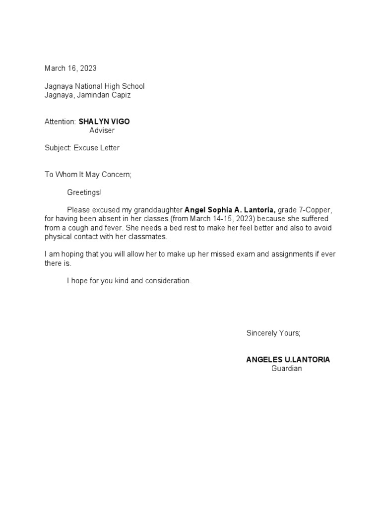 BAM Excuse Letter | PDF